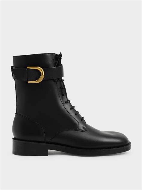 Black Gabine Leather Lace Up Ankle Boots Charles And Keith Au
