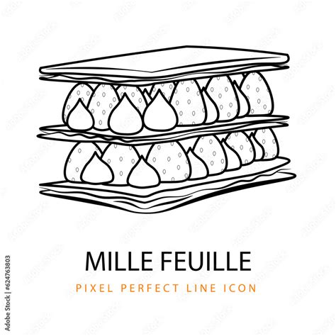 Mille Feuille Thousand Sheets Air Puff Pastry Vector Line Art Png Svg