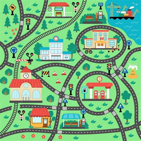 Premium Vector City Transport Map Square Shaped Background With Railway Roads Traffic Signs