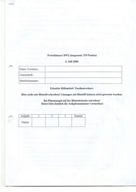 Probeklausur Winter 2009 2010 Fragen BWL II Rechnungswesen Studocu