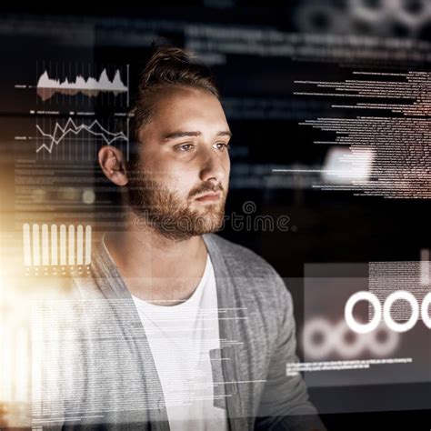 man data and night with overlay for analytics future development or