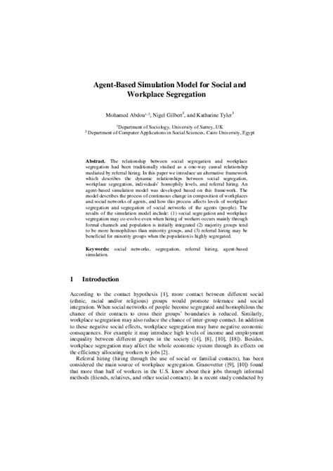 pdf agent based model of social and workplace segregation dynamics