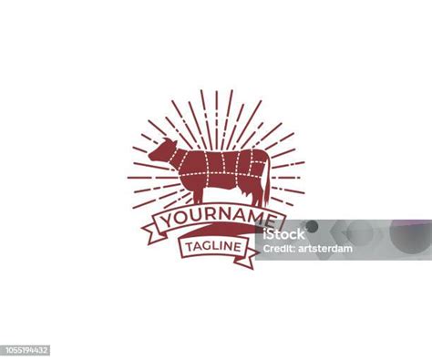 정육점이 게 빈티지 로고 디자인에 대 한 실루엣과 다이어그램 암소 가축 벡터 디자인 가축 그림 갈비 음식에 대한 스톡 벡터 아트