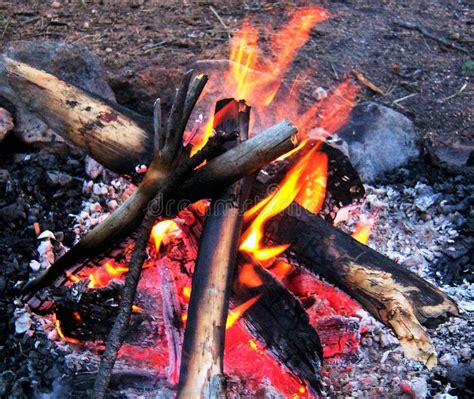 Camp Fire Buring At Campsite Stock Image Image Of Adventure Fiery