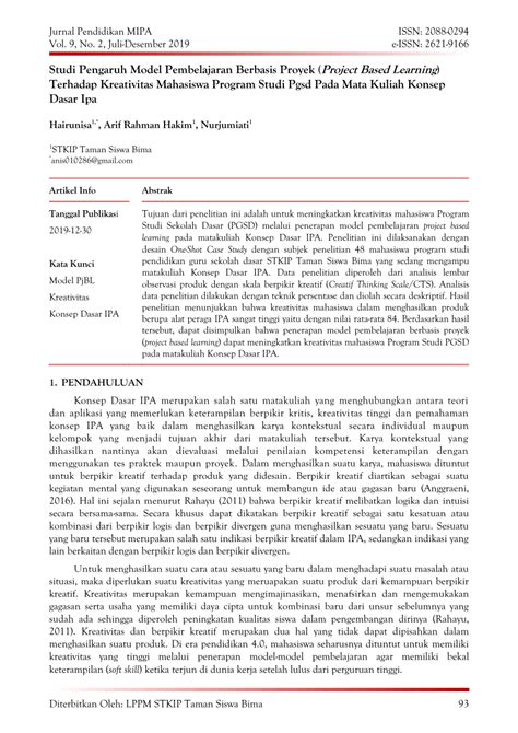 PDF Studi Pengaruh Model Pembelajaran Berbasis Proyek Project Based Learning Terhadap