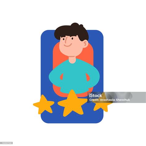 업적 별을 가진 소년 달성 상단 목표 포부 직원 승리 배너 일정 목표 마크 포인터 플랫 스타일 흰색 바탕에 파란색 티셔츠를 입은
