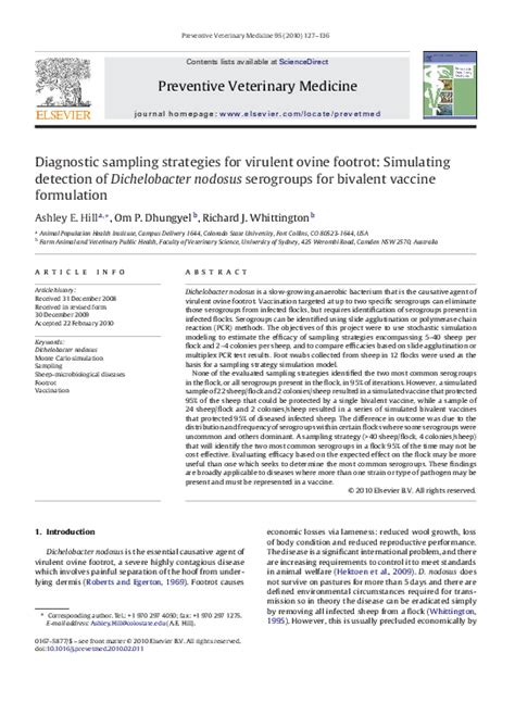 Pdf Diagnostic Sampling Strategies For Virulent Ovine Footrot Simulating Detection Of