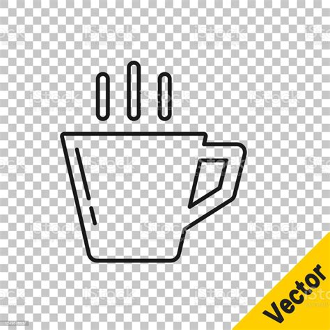 투명 한 배경에 격리 된 블랙 라인 커피 컵 아이콘 차 컵 뜨거운 음료 커피 벡터 일러스트레이션 검은색에 대한 스톡 벡터 아트