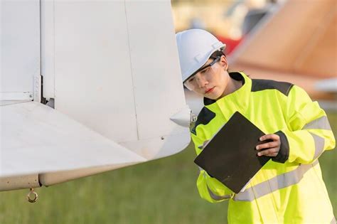 Premium Photo Technician Fixing The Engine Of The Airplanefemale