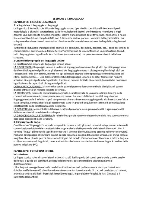 Le Lingue E Il Linguaggio Graffi E Scalise Docsity