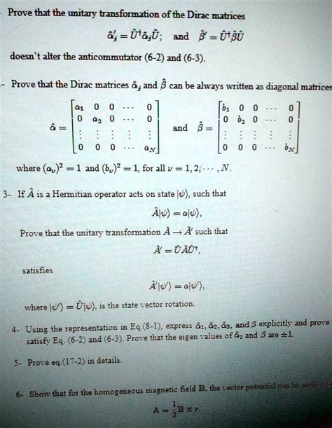 Solved Q2 Only Prove That The Unitary Transforation Of The Dirac