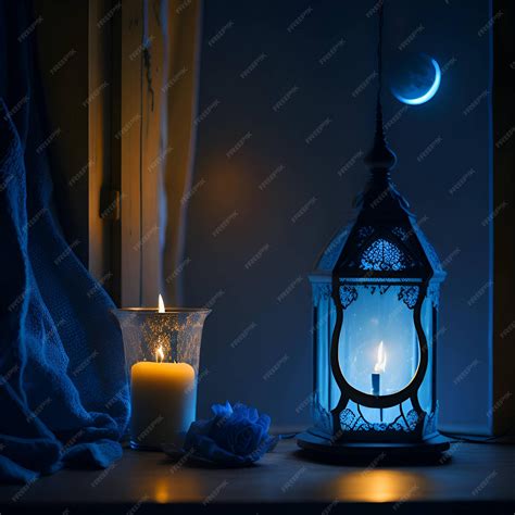 Premium Photo Eid Lantern In Blue Light Environment Islamic Eid Lantern