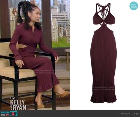 Yara Shahidis Burgundy Ribbed Wrap Top And Skirt On Live With Kelly