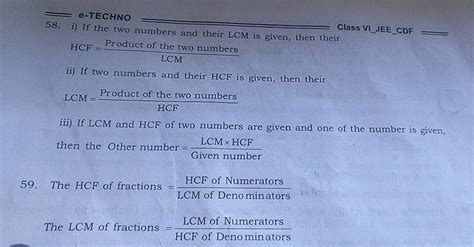 58 I If The Two Numbers And Their Lcm Is Given Then Their Class Vijee