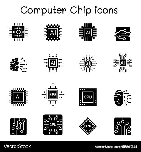 Computer Chips And Electronic Circuit Icons In Vector Image