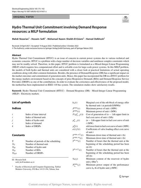 Hydro Thermal Unit Commitment Involving Demand Response Resources A