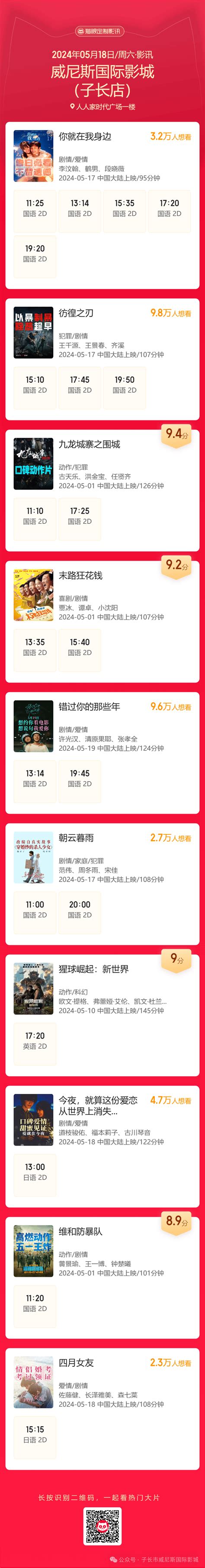 影讯丨5月18日周六影讯影城威尼斯国际