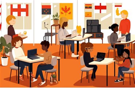 어린이 십대 학교 생활과 활동에 대한 만화 일러스트레이션 프리미엄 Ai 생성 이미지