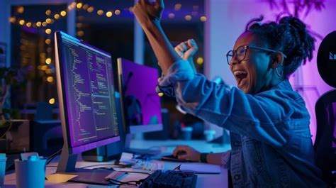 Free Joyful Coding Victory Photo Excitement Programmer Computer