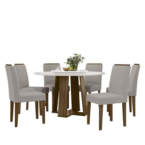 Mesa de Jantar Isabela 135cm Tampo Giratório e 6 Cadeiras Amanda