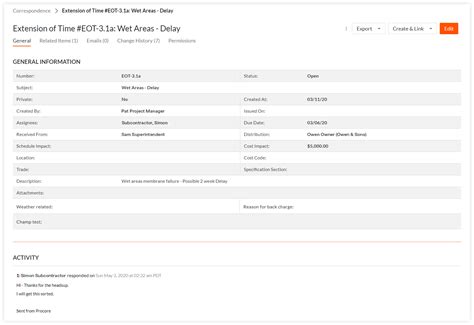 Correspondence New Project Level Correspondence Tool Procore En Ca