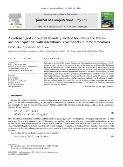 Pdf A Cartesian Grid Embedded Boundary Method For Solving The Poisson