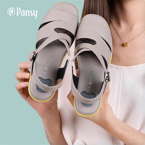Pansy日本女鞋夏季新款休闲百搭平底软底轻便复古妈妈大码凉鞋pansy鞋类旗舰店