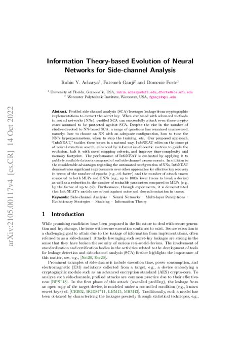 Pdf Infoneat Information Theory Based Neuroevolution Of Augmenting Topologies For Side