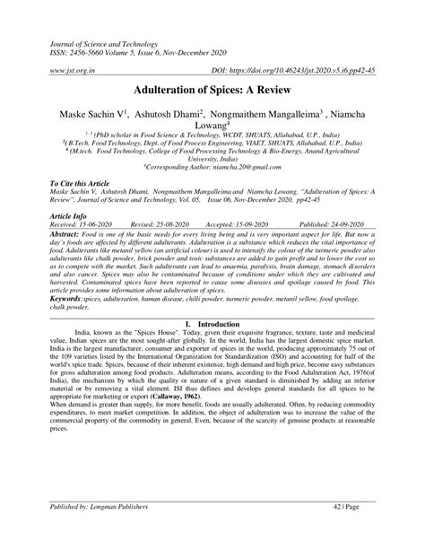 Pdf Adulteration Of Spices A Review Article Info