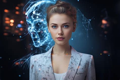 Premium Photo A Womans Face Is Shown In Front Of A Digital Background
