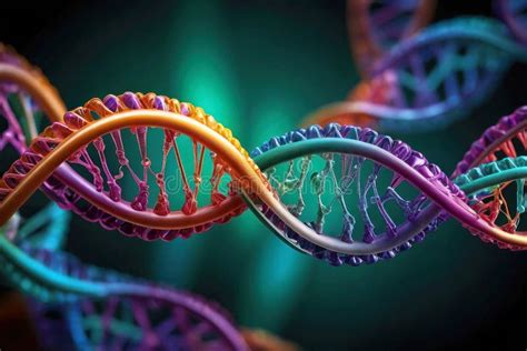 Volumetric Macro Image Dna Model Glowing Neon Spiral Scientific Photo Stock Illustration