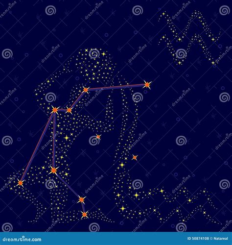 Aquário Do Sinal Do Zodíaco Sobre O Céu Estrelado Ilustração Stock