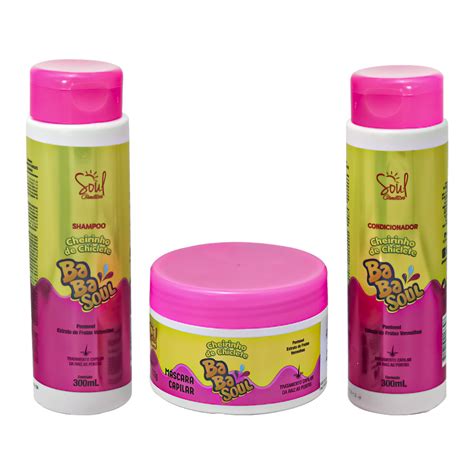 Kit Cheirinho de Chiclete BabaSoul Tutti Frutti Shampoo condicionador mascara Soul Cosméticos