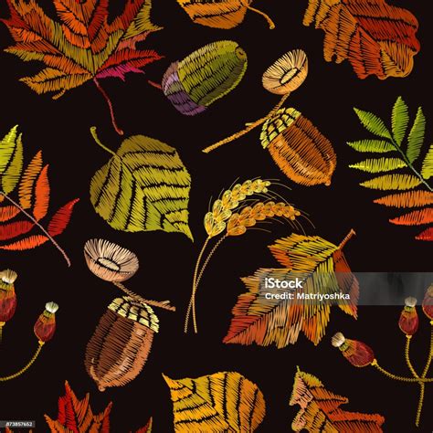 자 수가을 완벽 한 패턴입니다 유행 옷 T셔츠 디자인의 디자인에 대 한 템플릿 클래식 9 월 자 단풍 도토리 야생 숲 오크 및