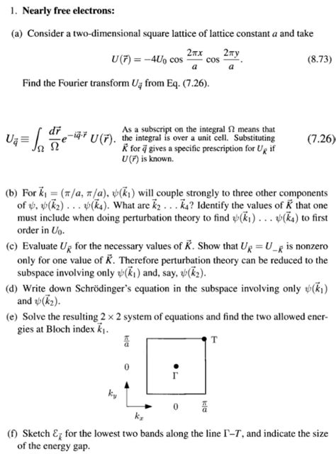 Solved Nearly Free Electrons A Consider A Chegg
