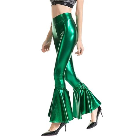 Metallic 1980s Shiny Latex Patent Trousers Bell Bottom Pants Pu Leather