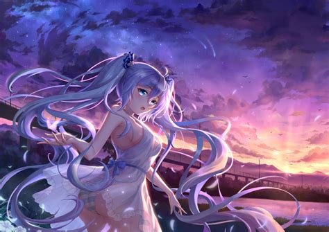 Ass Blue Eyes Blue Hair Clouds Dress Hatsune Miku Long Hair Panties Rj