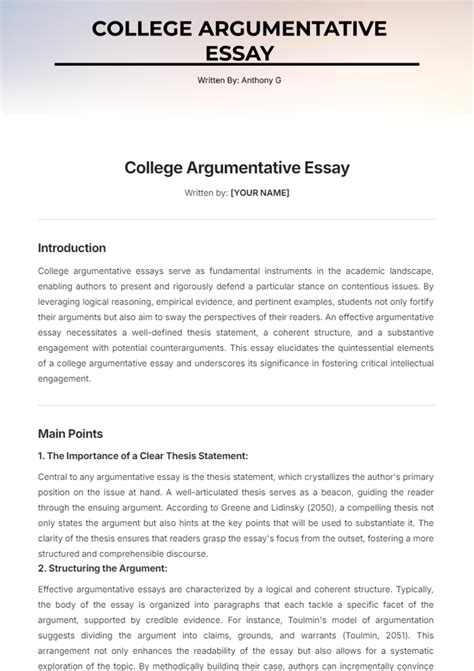 Free College Argumentative Essay Template Edit Online And Download