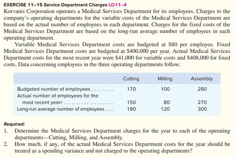 Solved Exercise Service Department Charges Lo Chegg
