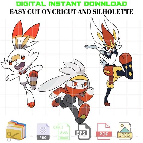 Scorbunny Evolution Pokemon Digital File Svg Raboot Svg Birthday