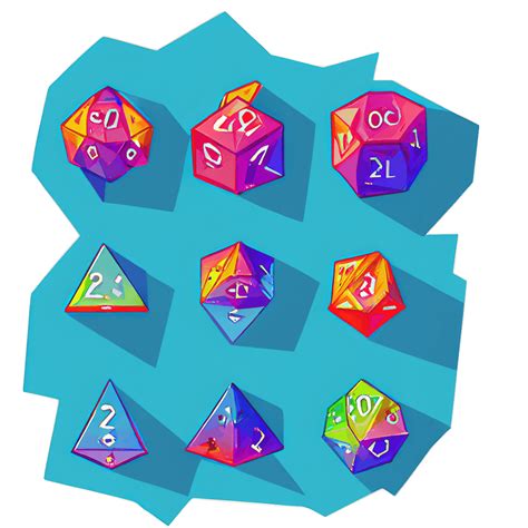Multicolored Polyhedral Dice · Creative Fabrica