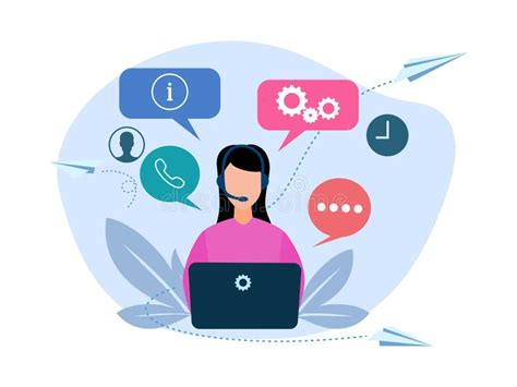 Female Customer Service With Headphones And Microphone With Laptop Concept Illustration For