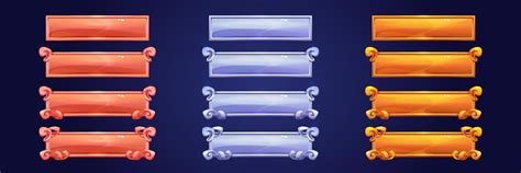 중세 게임 메뉴 프레임 Ui 요소 버튼 무료 벡터