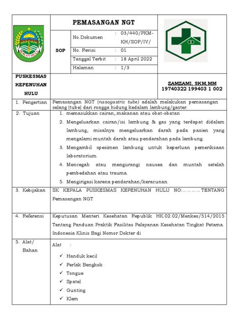 Sop Pemasangan Ngt Pdf