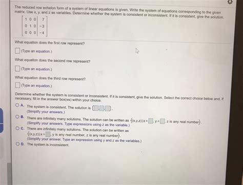 Solved The Reduced Row Echelon Form Of A System Of Linear