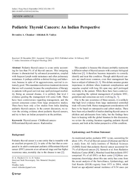 Pdf Pediatric Thyroid Cancers An Indian Perspective