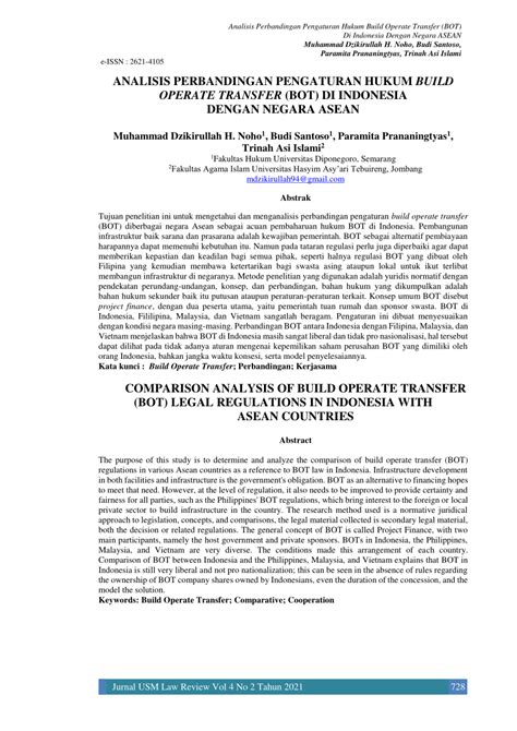 PDF ANALISIS PERBANDINGAN PENGATURAN HUKUM BUILD OPERATE TRANSFER DI INDONESIA DENGAN