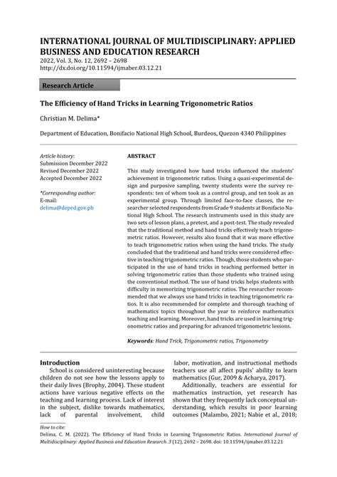 PDF The Efficiency Of Hand Tricks In Learning Trigonometric Ratios
