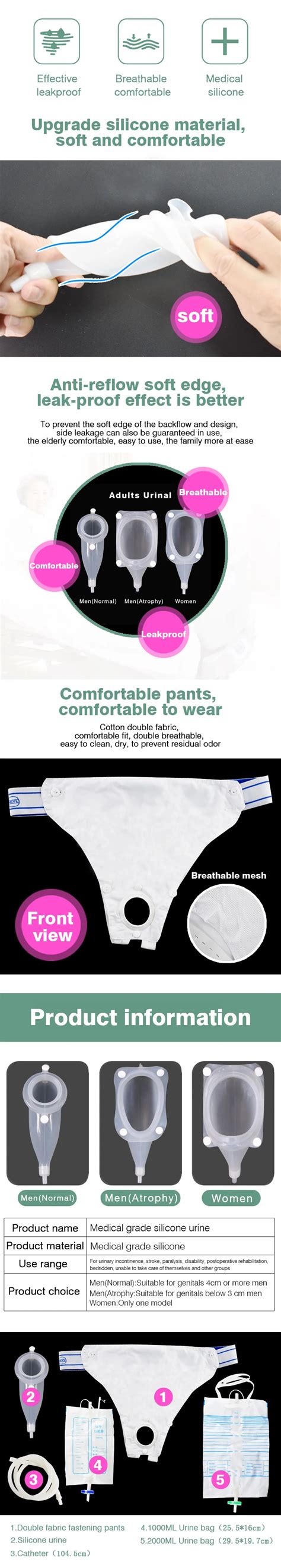 Femalemale Urine Bag Urine Collection Set With Special Briefs Silicone