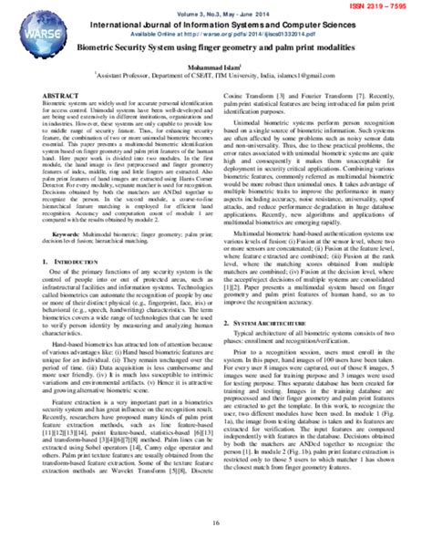 Pdf Biometric Security System Using Finger Geometry And Palm Print